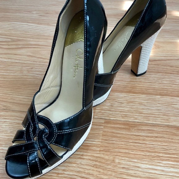 Cole Haan | Shoes | Patent Leather Peep Toe Heel Straw Heel | Poshmark